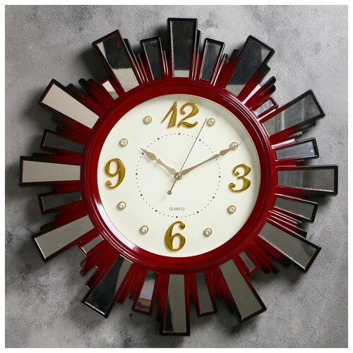 Часы настенные, серия: Интерьер "Лучики Солнца", плавный ход, d=53 см, с зеркалом, коричневые