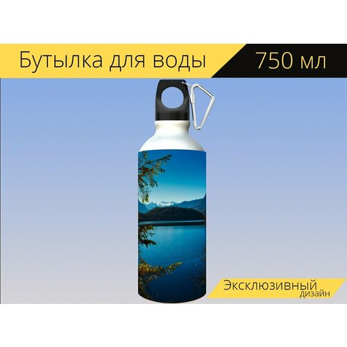 Бутылка фляга для воды "Aussersee, дахштайн, солнце" 750 мл. с карабином и принтом