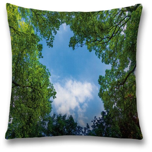 Наволочка декоративная на молнии, чехол на подушку JoyArty "Взгляд в небо из леса" 45х45 см