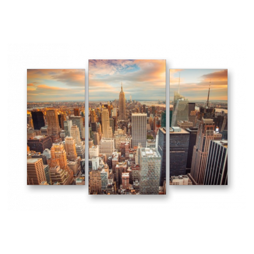 Модульная картина на стекле | Diva Kartina | Город. Нью-Йорк Манхеттен на закате | 100X70 см