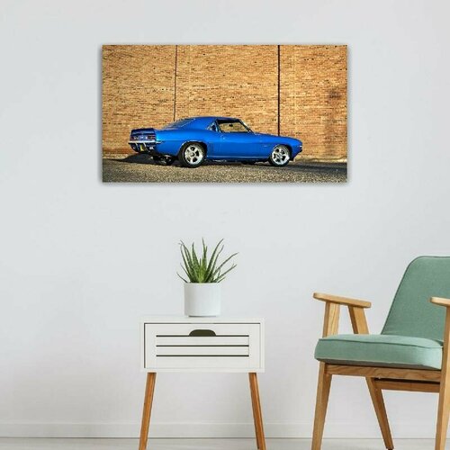 Картина на холсте 60x110 Альянс Лес "Авто muscle car синий" на подрамнике / интерьер/ декор