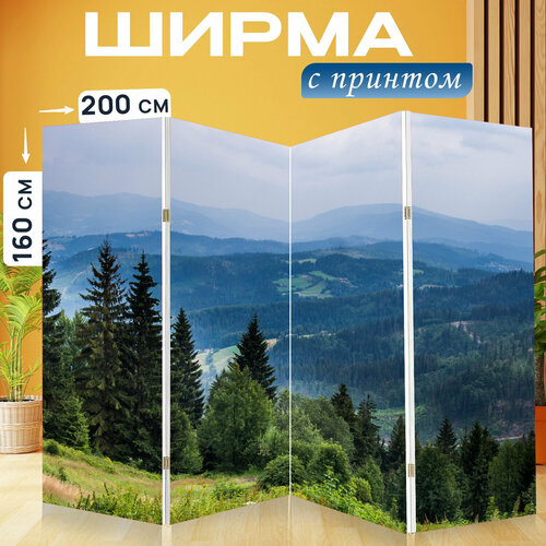 Ширма перегородка с принтом "Польша, висла, пейзаж" на холсте - 200x160 см. для зонирования, раскладная