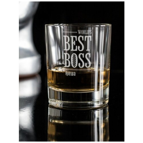 Стакан для виски "Best Boss" Алеша с гравировкой подарочный бокал мужчине с надписью