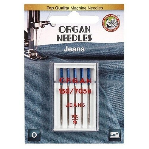 Игла/иглы Organ Jeans 100, синий/серебристый, 5 шт.