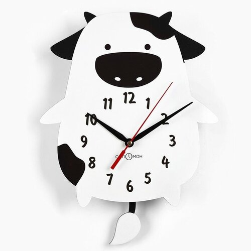 Часы настенные, серия: Детские, "Корова", с маятником, 37 х 27 см