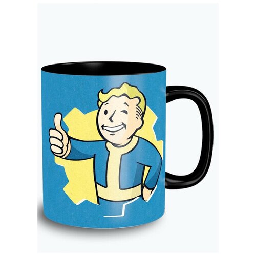 Кружка черная игры Fallout 4 (фоллаут 4, выживший, псина, vault boy, волт бой) 12839