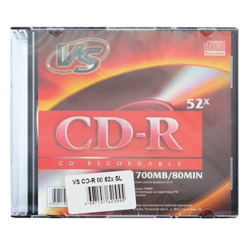 Диск CD-R VS, 700 Mb, 52x, Slim Case, VSCDRSL01 (цена за 1 ед. товара)