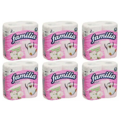 Familia Plus Туалетная бумага Весенний цвет двухслойная, 4 шт/уп, 6 уп