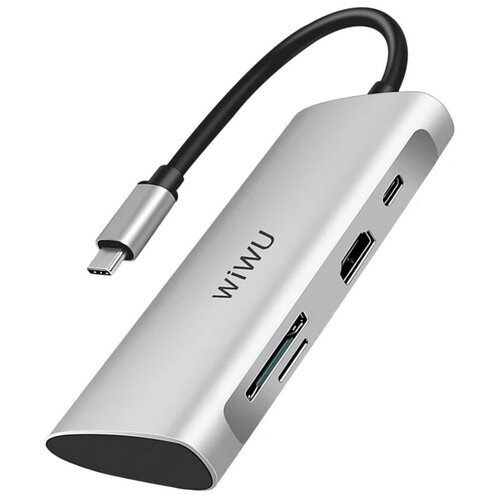 Хаб WiWU Alpha 731HP Type-C to 3 x USB 3.0 + Type-C + HDMI + Cardreader 7 in 1 Adapter Grey
