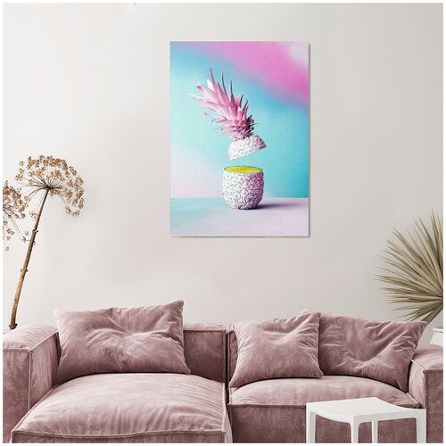 Интерьерная картина на холсте / картина на стену - Цветной ананас в разрезанном виде 20х30