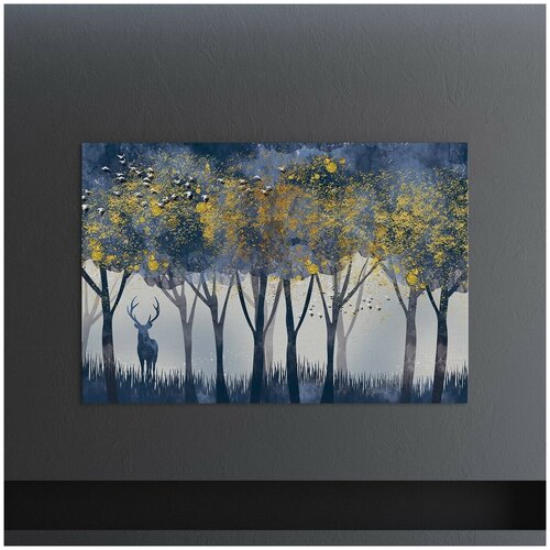 Интерьерная картина "Олень в лесу" на натуральном хлопковом холсте, большая, для интерьера, на стену, на подрамнике, размер 60 на 90/60х90 см