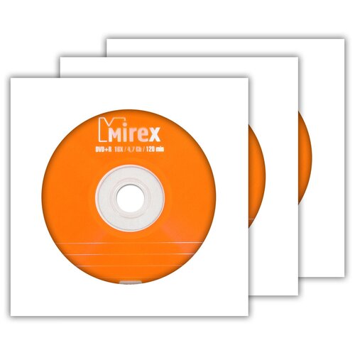 Диск Mirex DVD+R 4,7Gb 16x в бумажном конверте с окном, 3 шт.