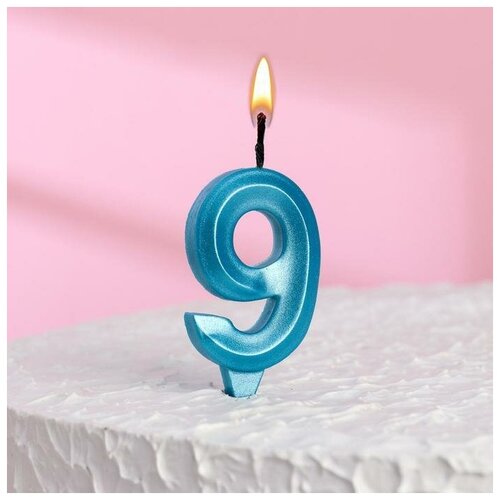 Свеча в торт "Грань", цифра "9", голубой металлик, 7.8 см