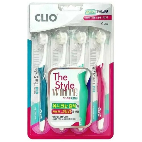 Зубная щетка набор 4шт The Style White Ultra Soft Care Toothbrush, CLIO, 8801441018843