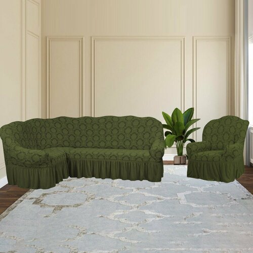 KARTEKS Комплект чехлов на угловой диван и кресло Bettie цвет: зеленый (300 см, 50 см)