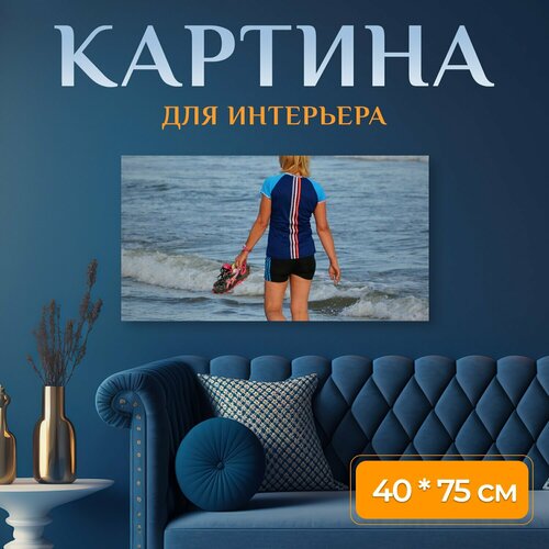Картина на холсте "Море, пешие прогулки, женщина" на подрамнике 75х40 см. для интерьера