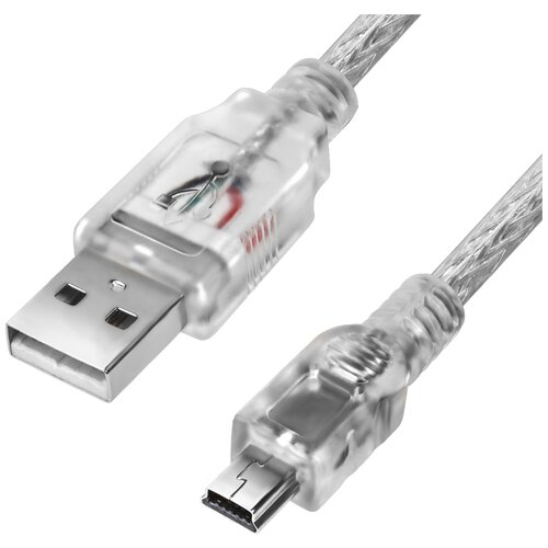 Кабель GCR USB - miniUSB (GCR-UM1M5P-BD2S), 1 м, 1 шт., прозрачный