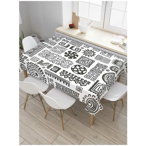 Скатерть прямоугольная JoyArty на кухонный стол "Ацтекские узоры" из оксфорда, 180x145 см