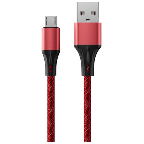 Кабель Accesstyle AM24-F100M, microUSB - USB, 2.4А, ткань, быстрая зарядка, 1м, черно-красный 9512349