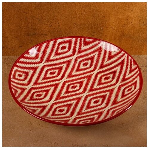 Ляган круглый красный, диаметр 31 см, блюдо из керамики, узбекская посуда, тарелки для сервировки