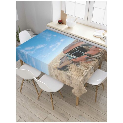 Скатерть прямоугольная JoyArty на кухонный стол "Забытая машина" из оксфорда, 120x145 см