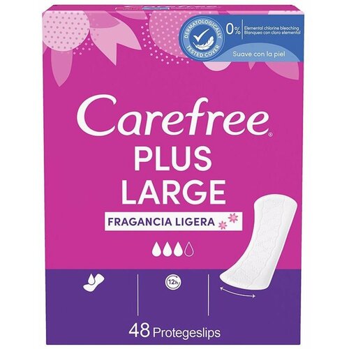 Ежедневные прокладки Carefree PLUS LARGE LIGHT SCENT, с легким ароматом, экстра защита, суперабсорбирующий слой, увеличенный размер, 48 шт, 1 упаковка
