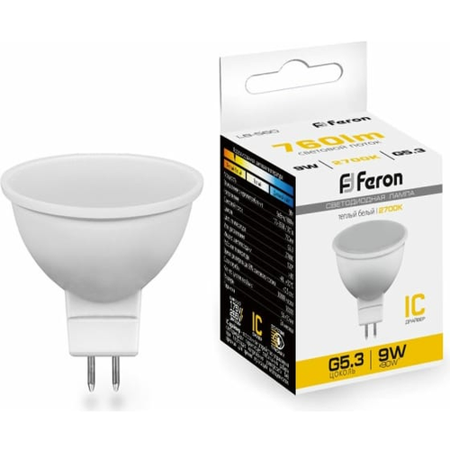Лампа светодиодная LED 9вт 230в G5.3 теплый | код 25839 | FERON (5шт. в упак.)