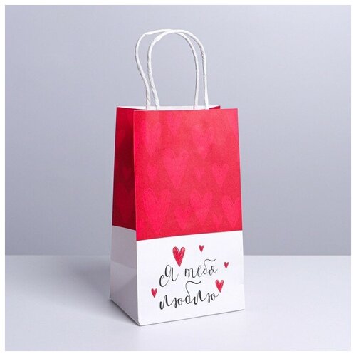 Пакет подарочный крафтовый «Я тебя люблю», 12 × 21 × 9 см