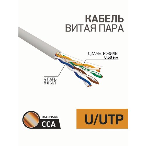 Неэкранированный алюминиевый кабель-витая пара (4PR 24AWG, CCA, CAT5E), в бухте 25 м