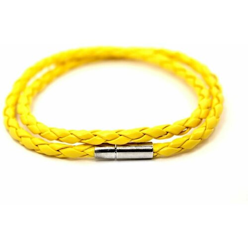Плетеный браслет Handinsilver ( Посеребриручку ) Браслет плетеный кожаный с магнитной застежкой, размер 20 см, желтый