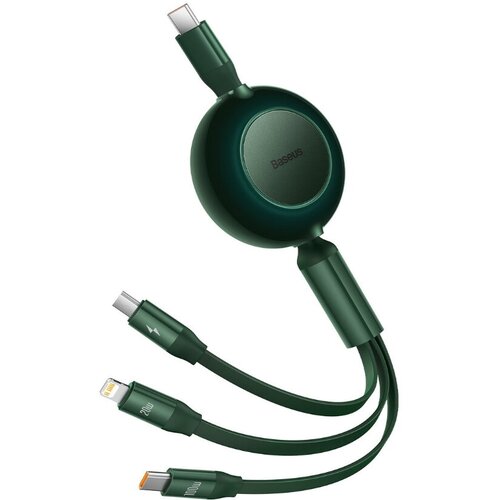 Кабель Baseus Bright Mirror 2 Series Retractable 3-in-1 Fast Charging Data Cable Type-C to M+L+C 100W 1.1m Green (CAMJ010206)