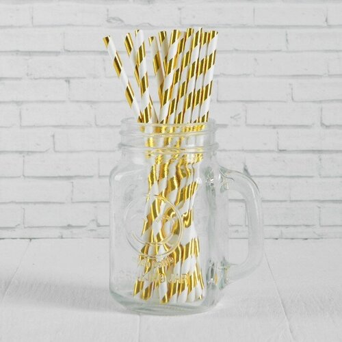 Трубочка для коктейля «Полоска», набор 12 шт, цвет золотой