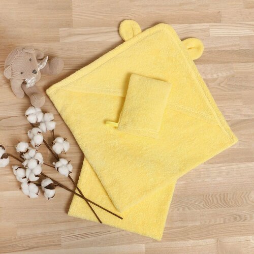 Набор для купания Крошка Я(полотенце-уголок 85*85±2см, полотенце 40*55см, рукавица) св-желтый