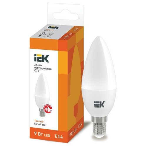 Лампа светодиодная ECO C35 9Вт свеча 3000К E14 230В IEK LLE-C35-9-230-30-E14 (упаковка 5 шт)