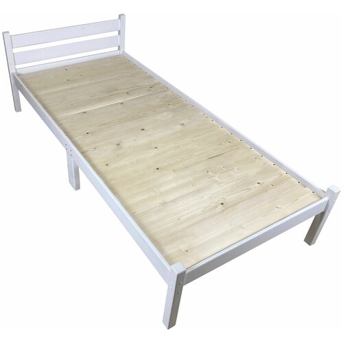 Кровать односпальная Классика Компакт сосновая со сплошным основанием, белая, 200х80 см