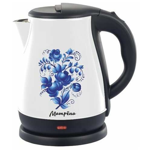 Чайник Матрёна MA-003 (с рисунком), белый/синий/черный