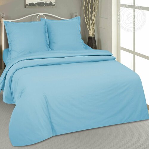 Комплект постельного белья из однотонного поплина 1,5 спальный "Голубой"