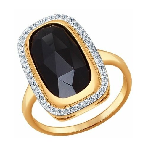 Кольцо Diamant online, золото, 585 проба, фианит, агат, размер 19
