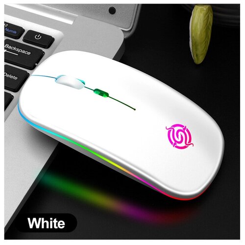 Беспроводная компьютерная мышь, игровая, Bluetooth, RGB подсветка, K-8, белый глянец.