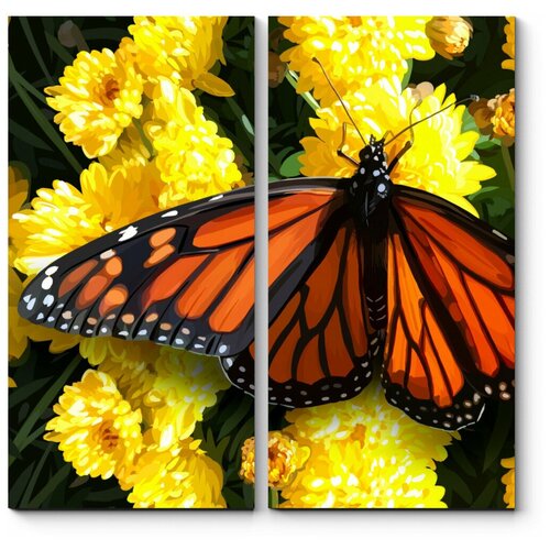 Модульная картина Красивая бабочка на желтых цветах 110x110