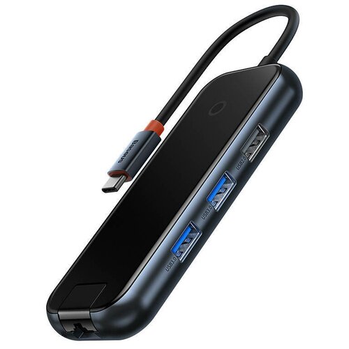 HUB адаптер BASEUS AcmeJoy 5-in-1, Разветвитель Type-C to USB3.0*2 + USB2.0 + Type*C PD100W/DATA + RJ45, Dark Blue