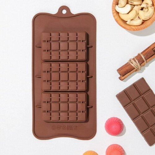 Форма силиконовая для шоколада Мини-десерт, 22x11x1 см, 3 ячейки (5x7,5x1,3 см), цвет шоколадный