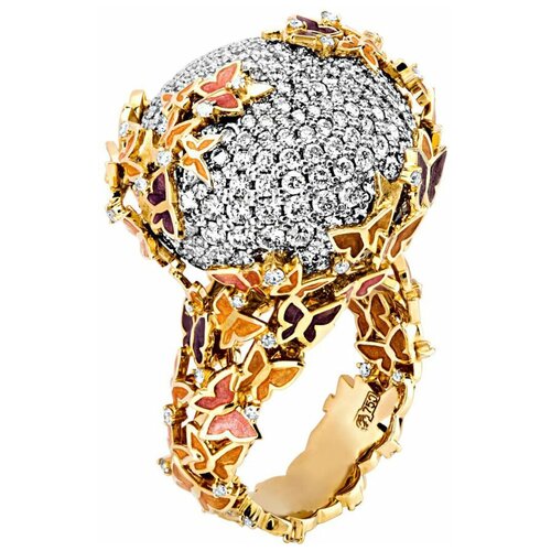 Кольцо Эстет, комбинированное золото, 750 проба, бриллиант, эмаль, размер 17.5