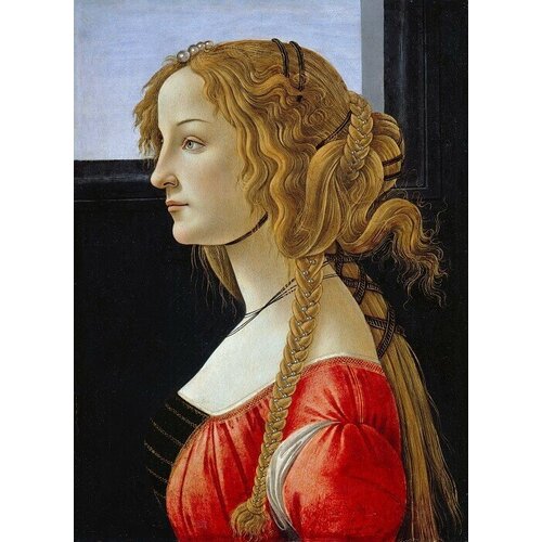 Картина для интерьера "Портрет молодой женщины", художник Боттичелли, Сандро, печать на холсте (65х89 см / на подрамнике)