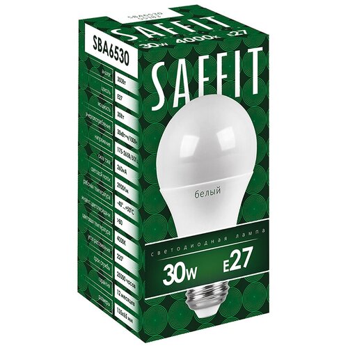 Лампа светодиодная SBA6530 Шар E27 30W 6400K, SAFFIT 55184 (1 шт.)