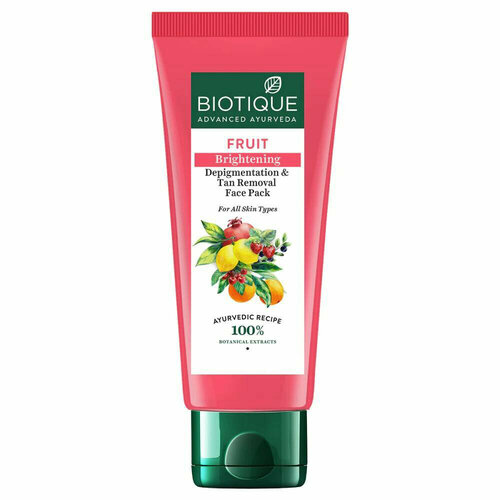 FRUIT Brightening Depigmentation & Tan Removal Face Pack, Biotique (фруктовая, Осветляющая маска для лица, против темных пятен, для всех типов кожи, Биотик), 50 г.