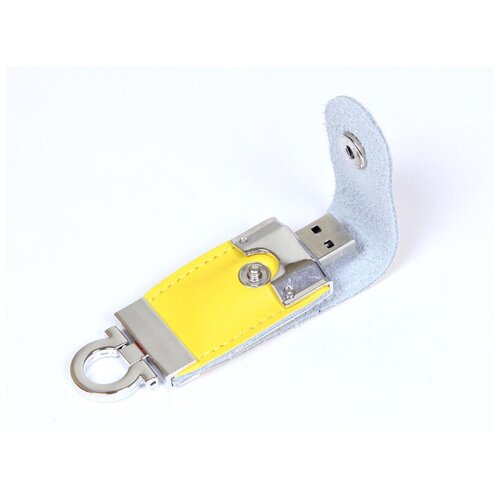 Кожаная флешка брелок для нанесения логотипа (16 Гб / GB USB 2.0 Желтый/Yellow 209 KJ007)