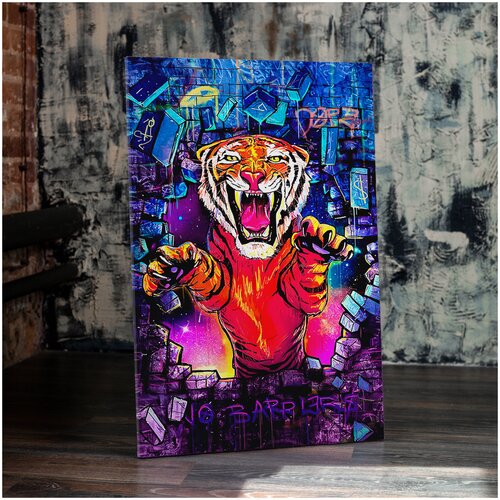 Картина на холсте "Тигр - без барьеров", на подрамнике / Граффити, постер / Бизнес / Животные