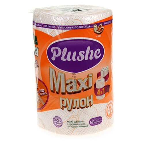 Полотенце бумажное 2-х слойное "Plushe Maxi" 40м, 1 рулон, цветное тиснение, белый (Россия)