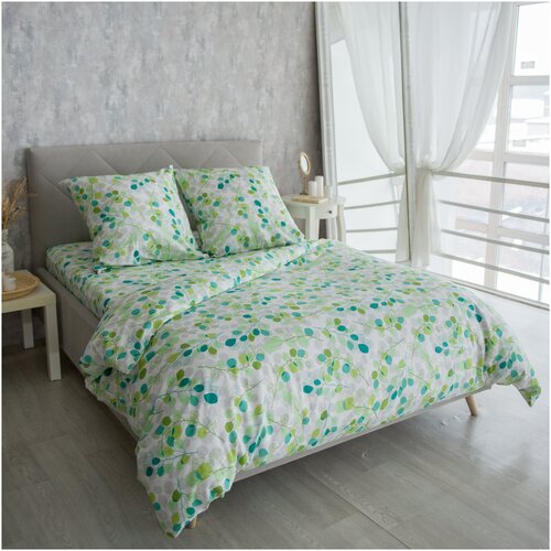 Постельное белье/Комплект постельного белья 1,5 спальный RoomTex /КПБ бязь хлопок/ зеленый